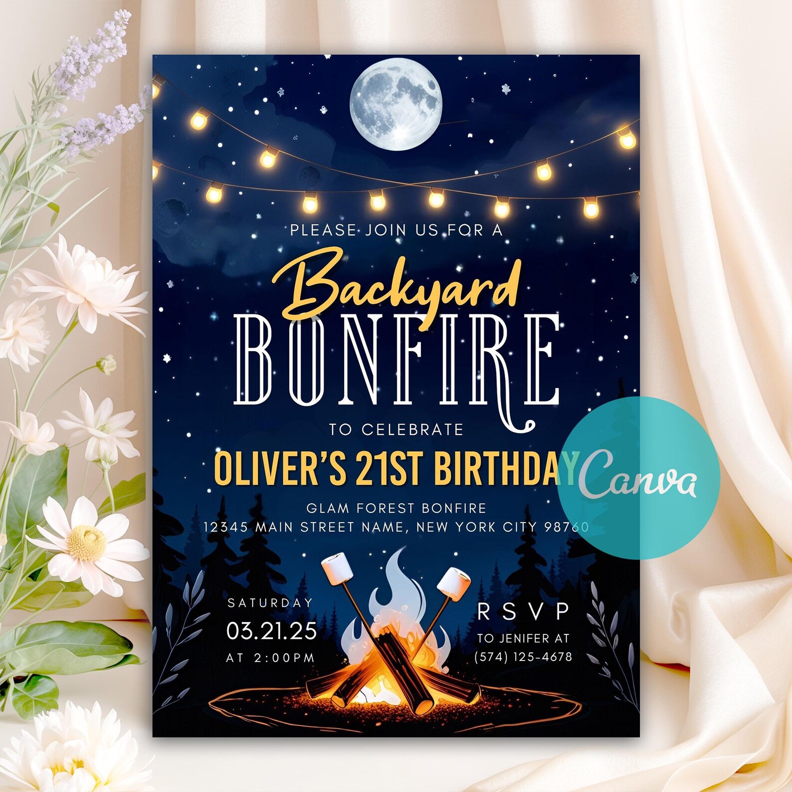 Backyard Bonfire Birthday Invitation, S'mores Campfire (digital ...