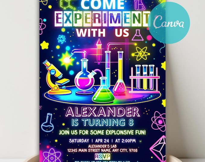 Science Party Invitation, Printable Mad Science Birthday Party ...