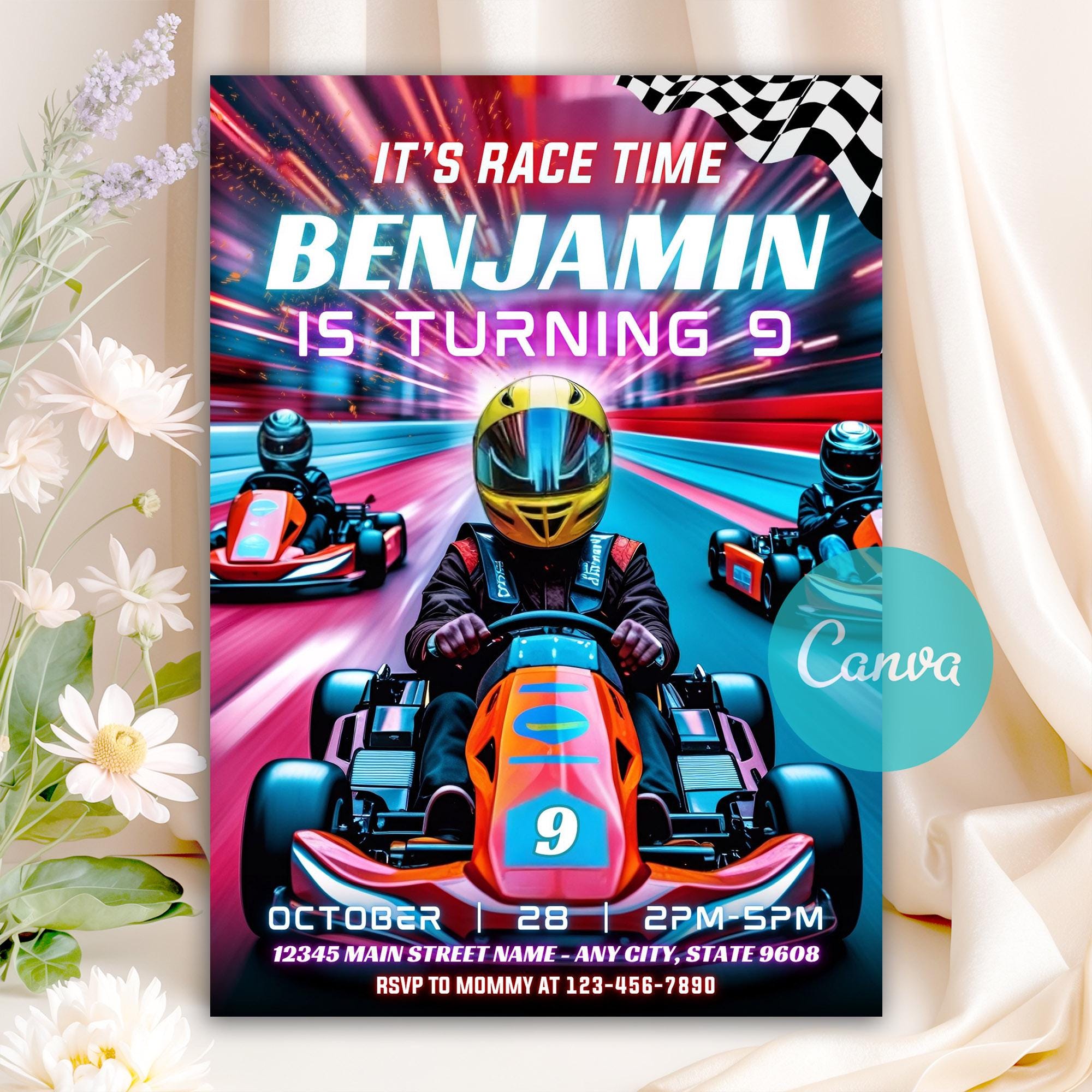 Go Kart Birthday Invitation, Go-karting Invite, Karting Invitation, Go ...
