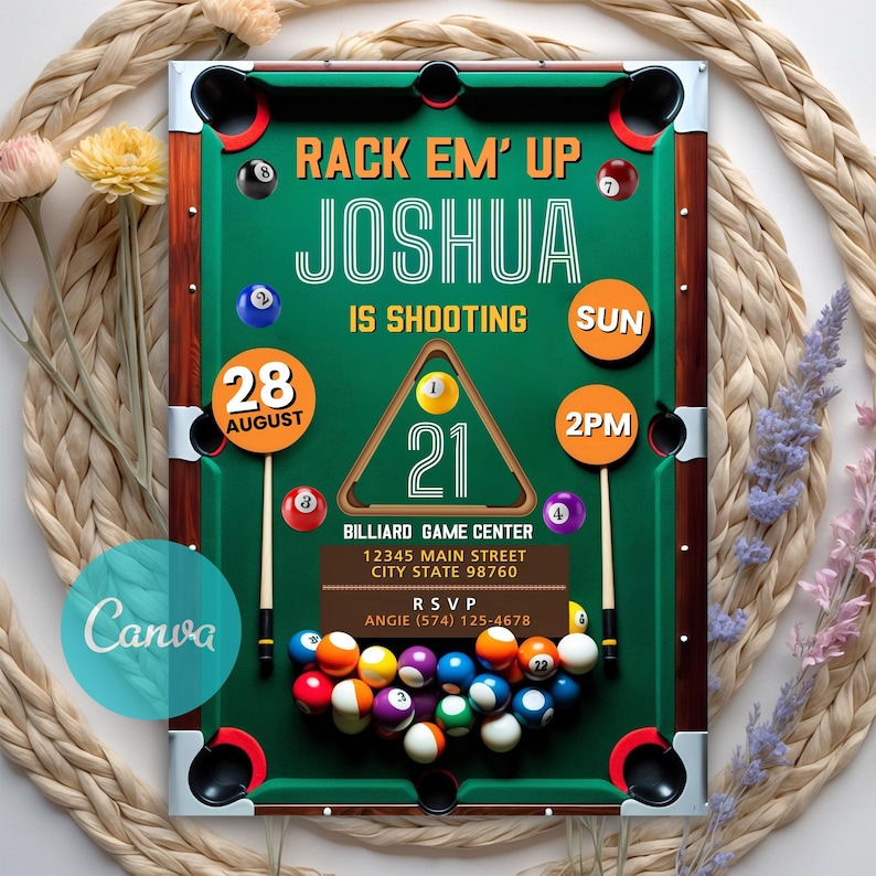 Billiards Birthday Invitation, Game Night Party Invite (digital ...