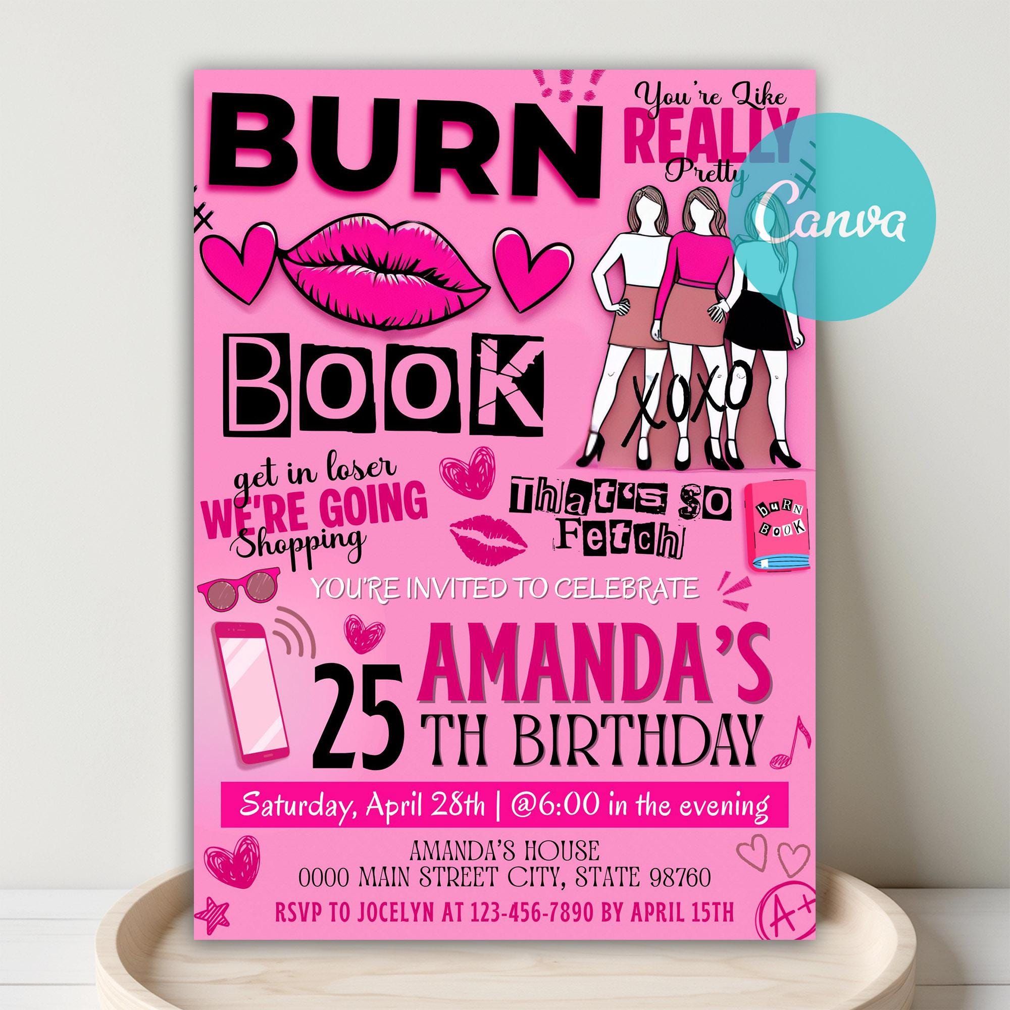 Burn Book Birthday Invitation, Girls Girl's Night Out Party Invitation ...