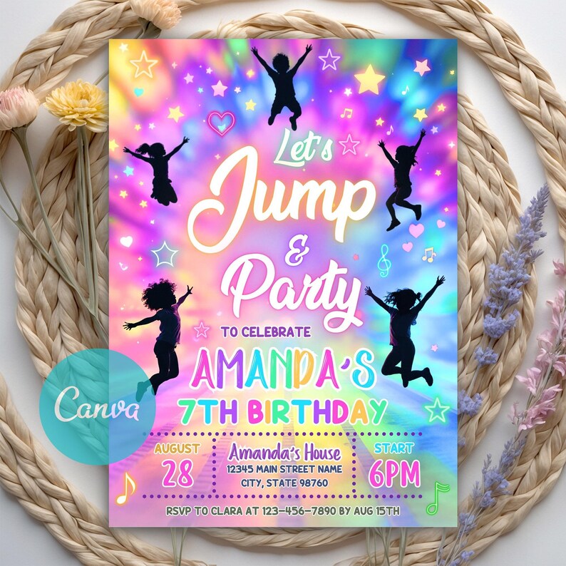 Tie Dye Jump Birthday Invitation, Neon Glow Party (digital Download) - Etsy