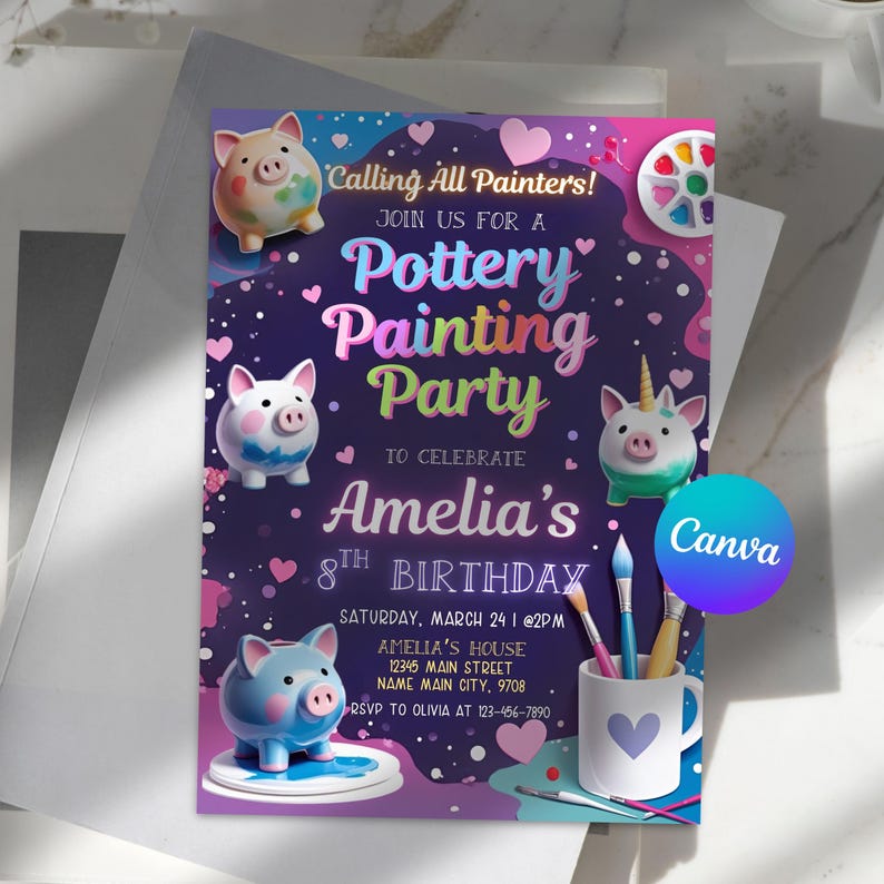 Pottery Painting Party Invitation, Pottery Birthday Invitation, Pottery ...