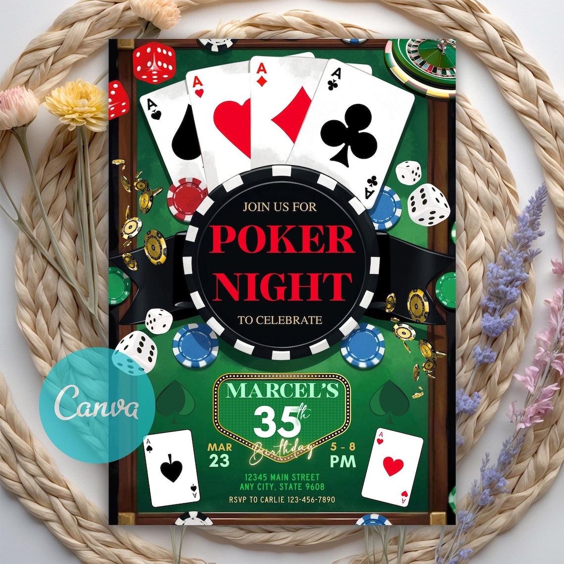 Poker Night Birthday Invitation, Poker Night Invitation, Casino Night ...