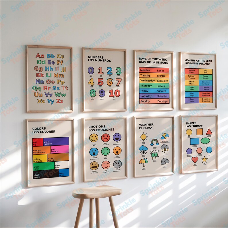 8 Bilingual Spanish Educational Poster, Spanish Learning Posters ...