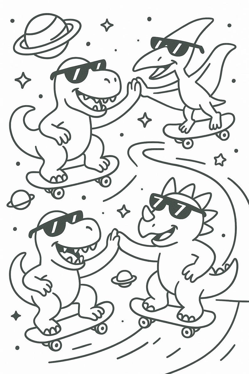 10 Cute Dinosaur Coloring Pages for Kids | Printable PDF Activity Set ...
