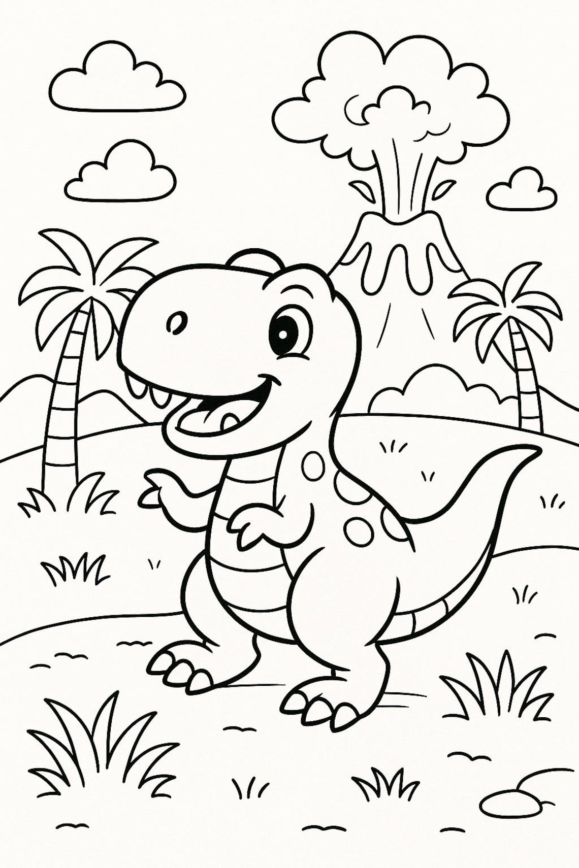 10 Cute Dinosaur Coloring Pages for Kids | Printable PDF Activity Set ...