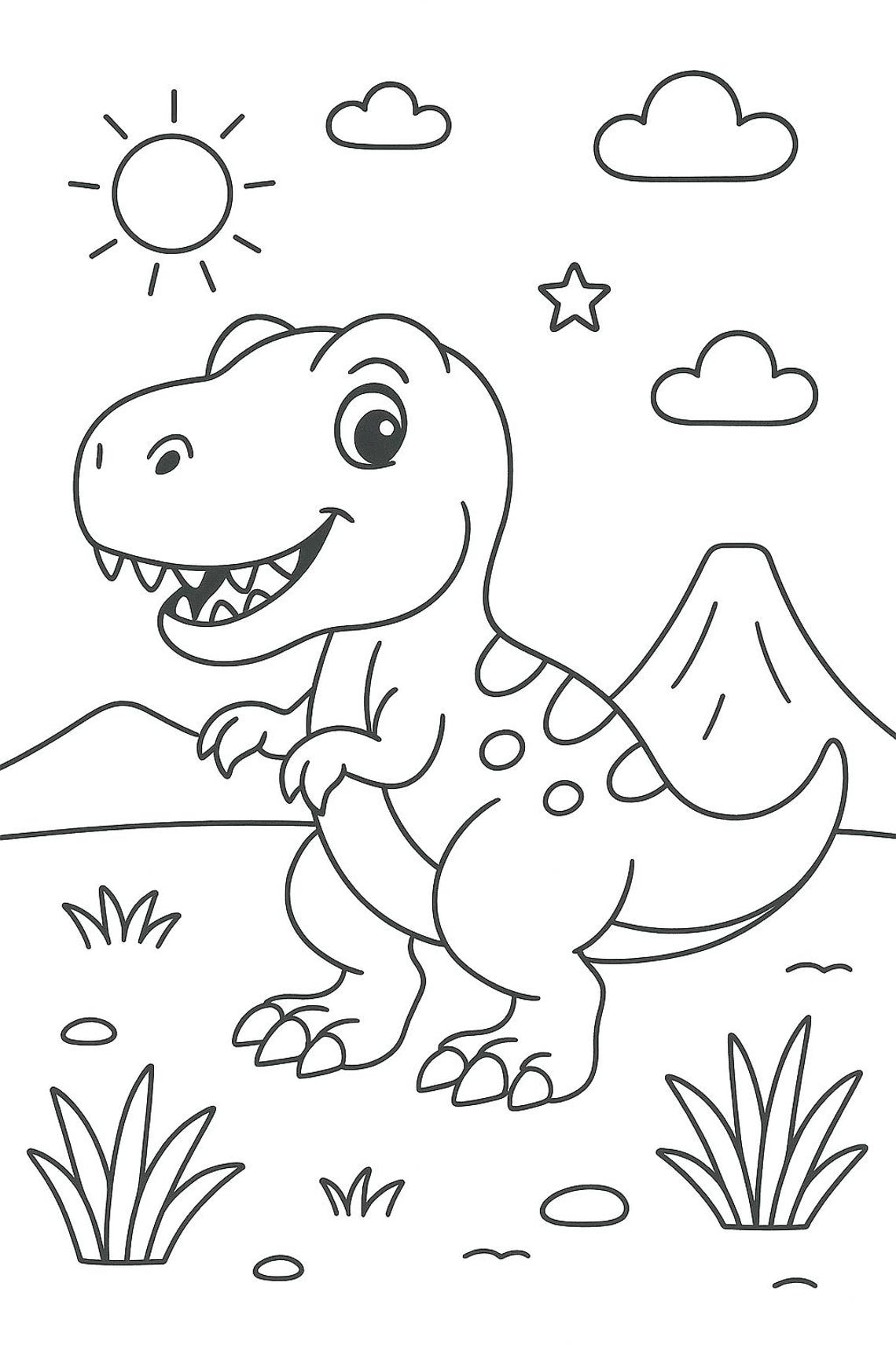 10 Cute Dinosaur Coloring Pages for Kids | Printable PDF Activity Set ...