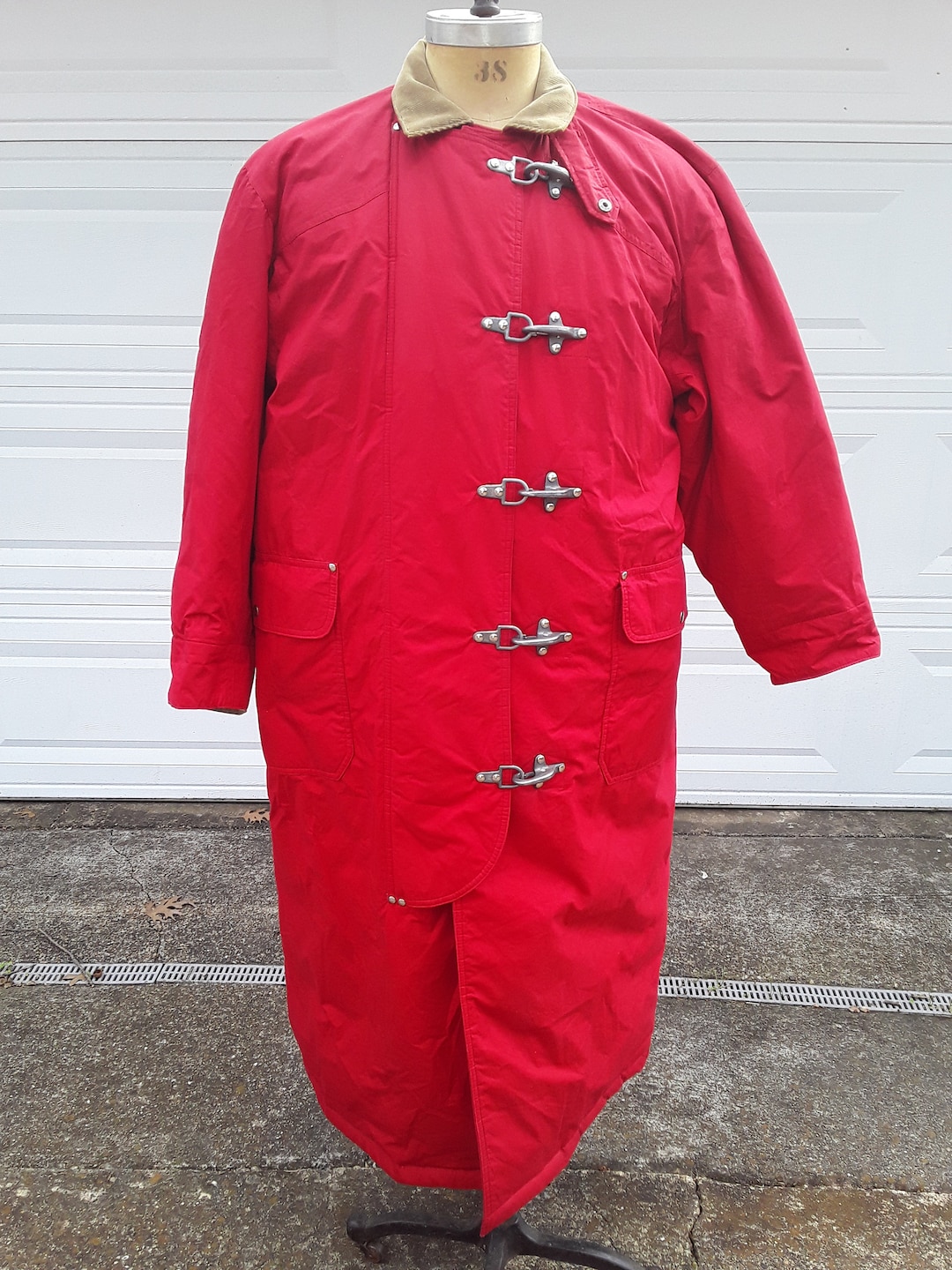 Ralph Lauren Down Filled Red Fireman's Coat Lobster Clasps Maxi Length ...