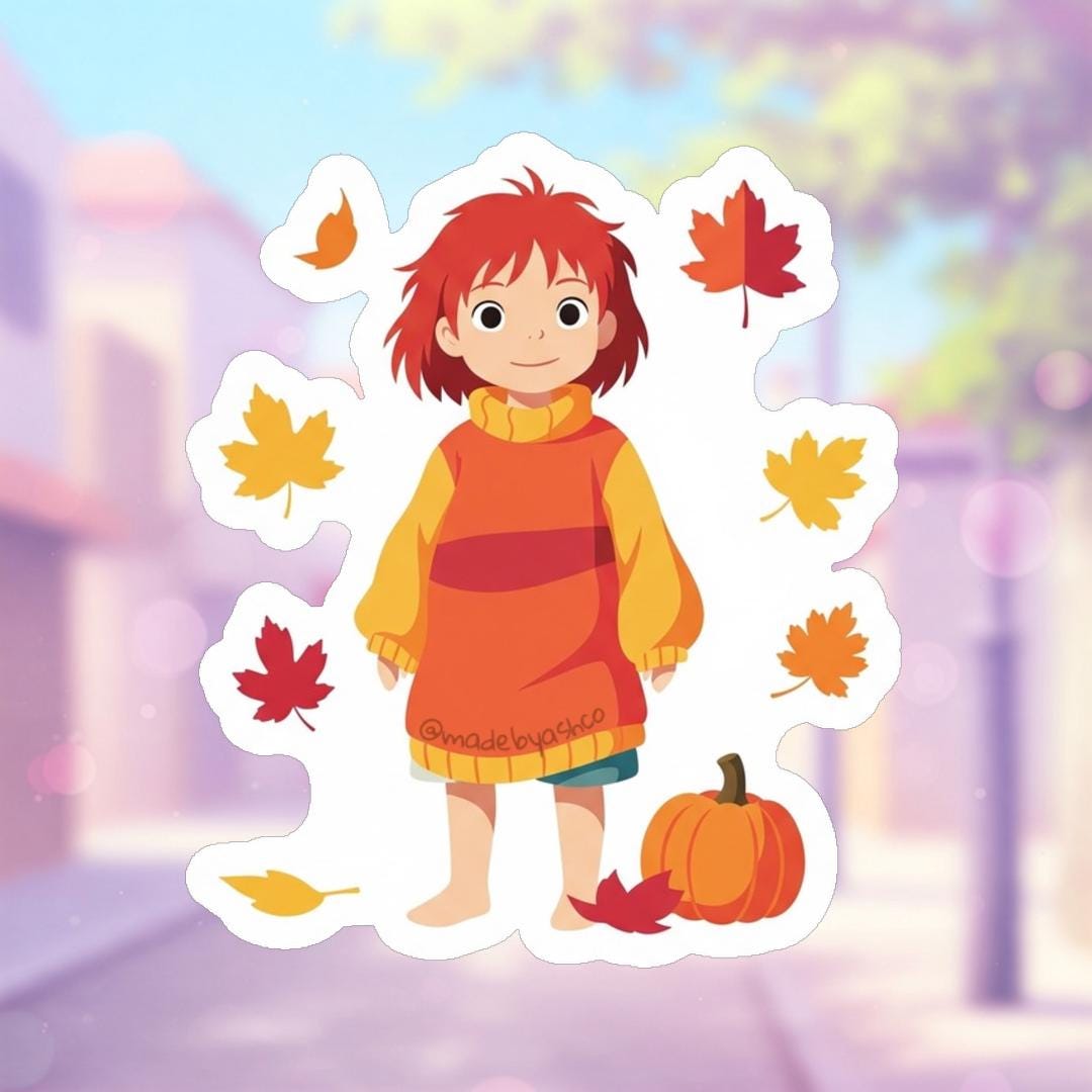 Ponyo Autumn Sticker | Waterproof Vinyl Decal | Cute Fall Leaves ...