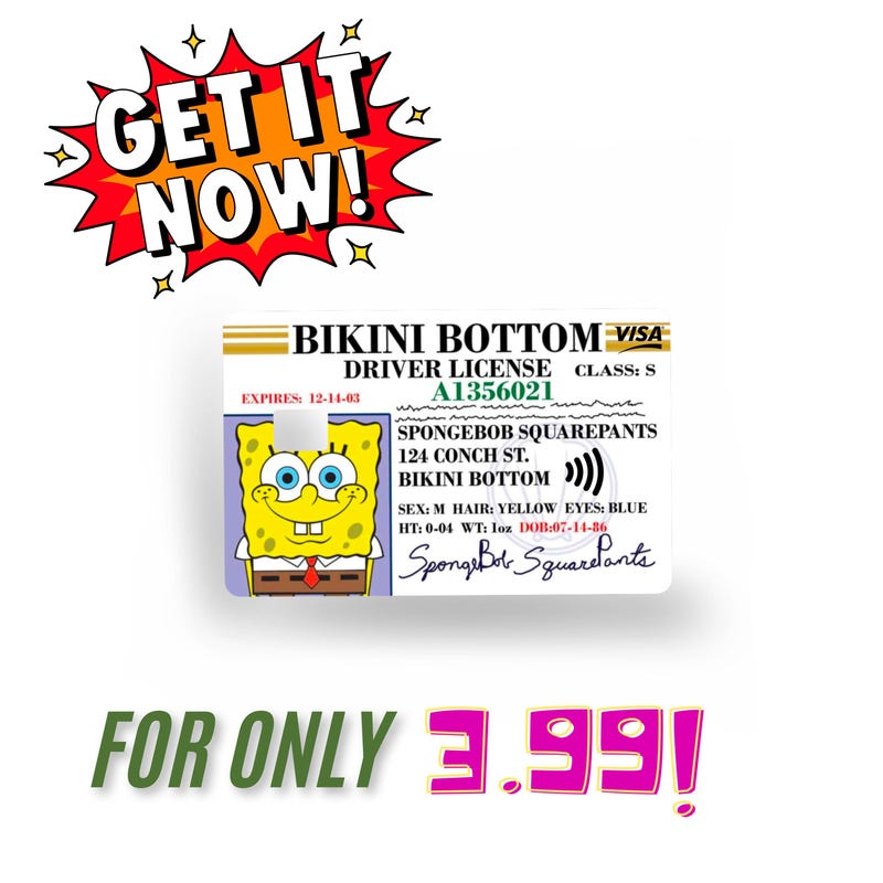 Spongebob Id Card - Etsy