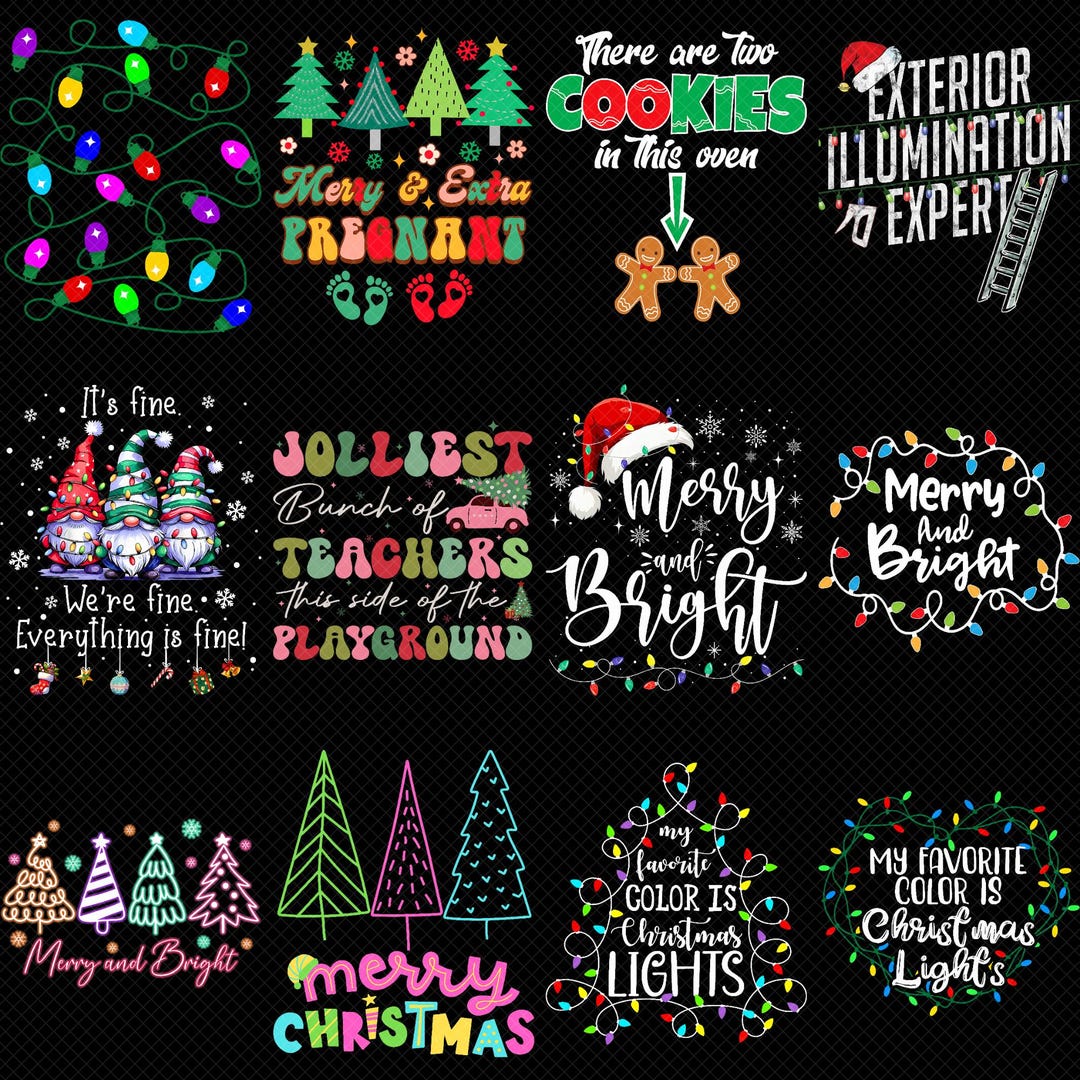 Christmas Lights Clipart Bundle - Merry and Bright PNG, Holiday Neon ...