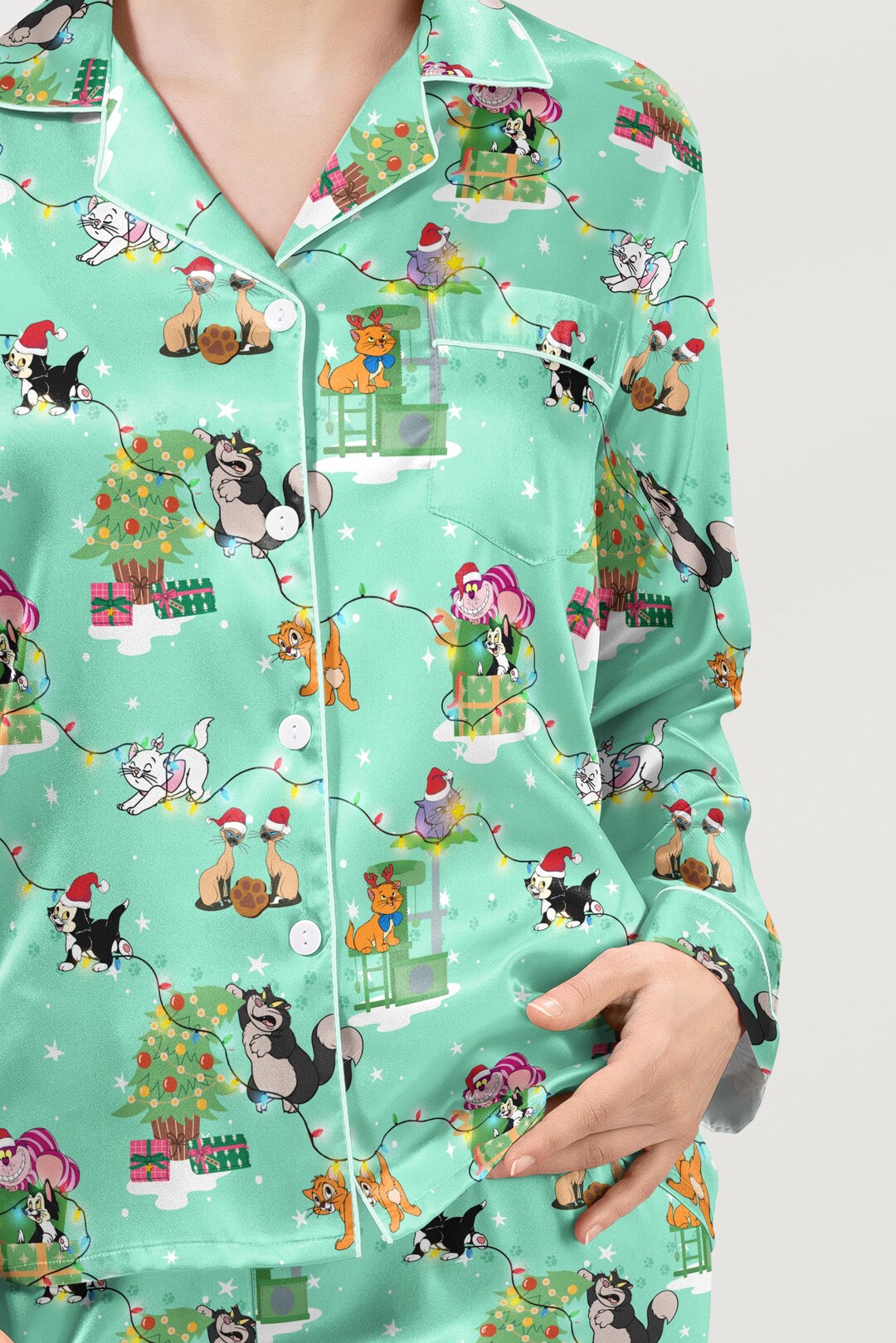 Disney Cats Xmas Satin Pajamas Set, Disney Xmas Sleepwear, the ...