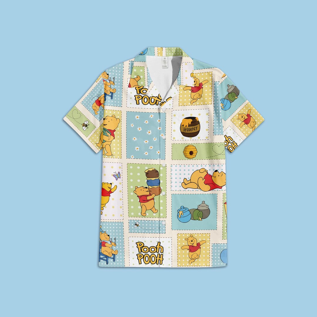 Disney Winnie the Pooh Hawaiian Button up Shirt, Blocks of Pooh Style ...