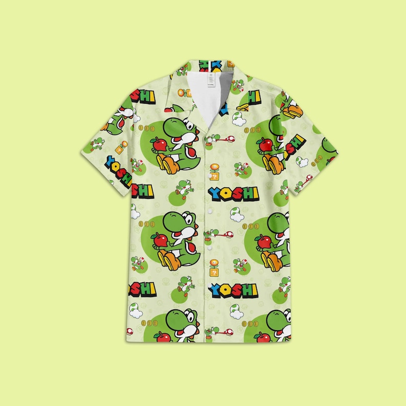 Yoshi Super Mario Hawaiian Shirt, Yoshi Mario Button up Shirt, Yoshi ...