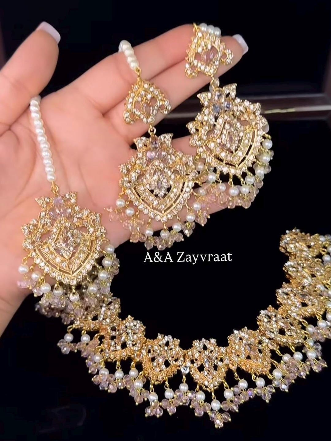 Gold Plated Nauratan Necklace Set: Pearl Bridal Indian Jewelry - Etsy