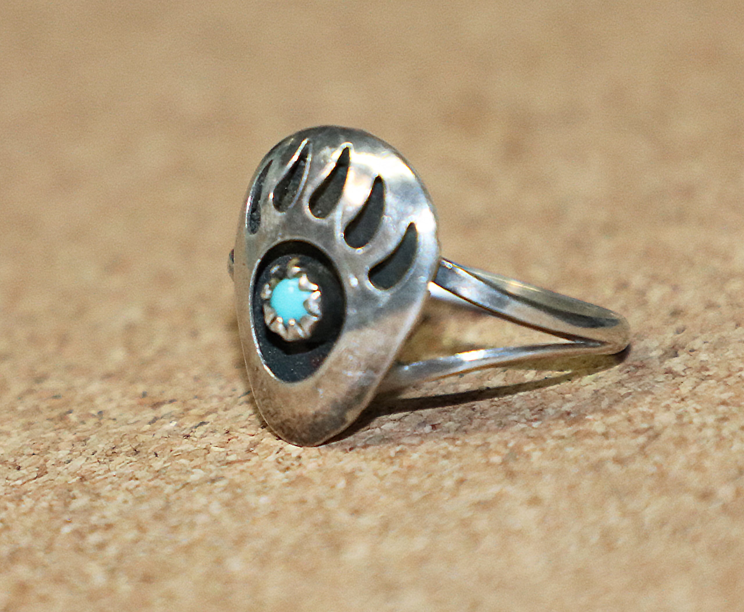 Ring, Bear Paw, Native American, Shadow Box, Sterling Silver, Turquoise ...