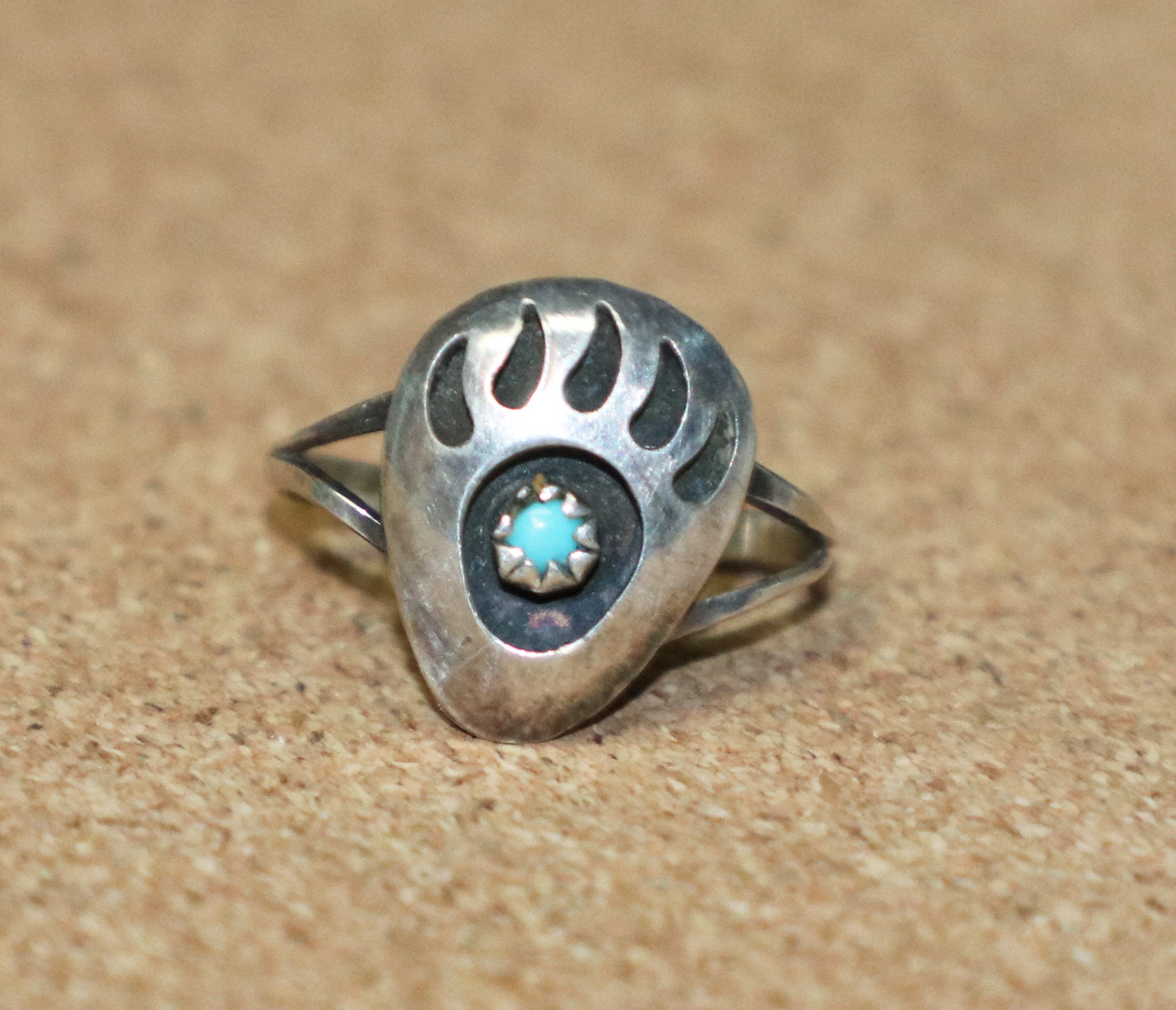 Ring, Bear Paw, Native American, Shadow Box, Sterling Silver, Turquoise ...