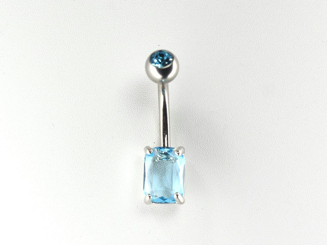 Titanium Belly Ring, Simple Style Basic Baby Blue Gem Belly Button Ring ...