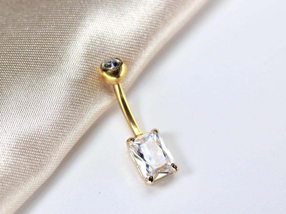 Titanium Belly Button Ring, Simple Gold CZ Navel Piercing Ring ...