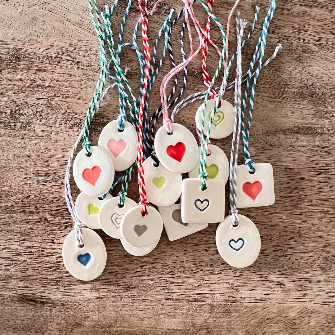 Heart Ceramic Gift Tag-set of 5, Wedding Favor, Ceramic Heart Tag - Etsy