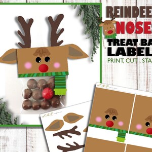 Reindeer Treat Bag Toppers, Printable Party Bag Decor, Gift Bag ...