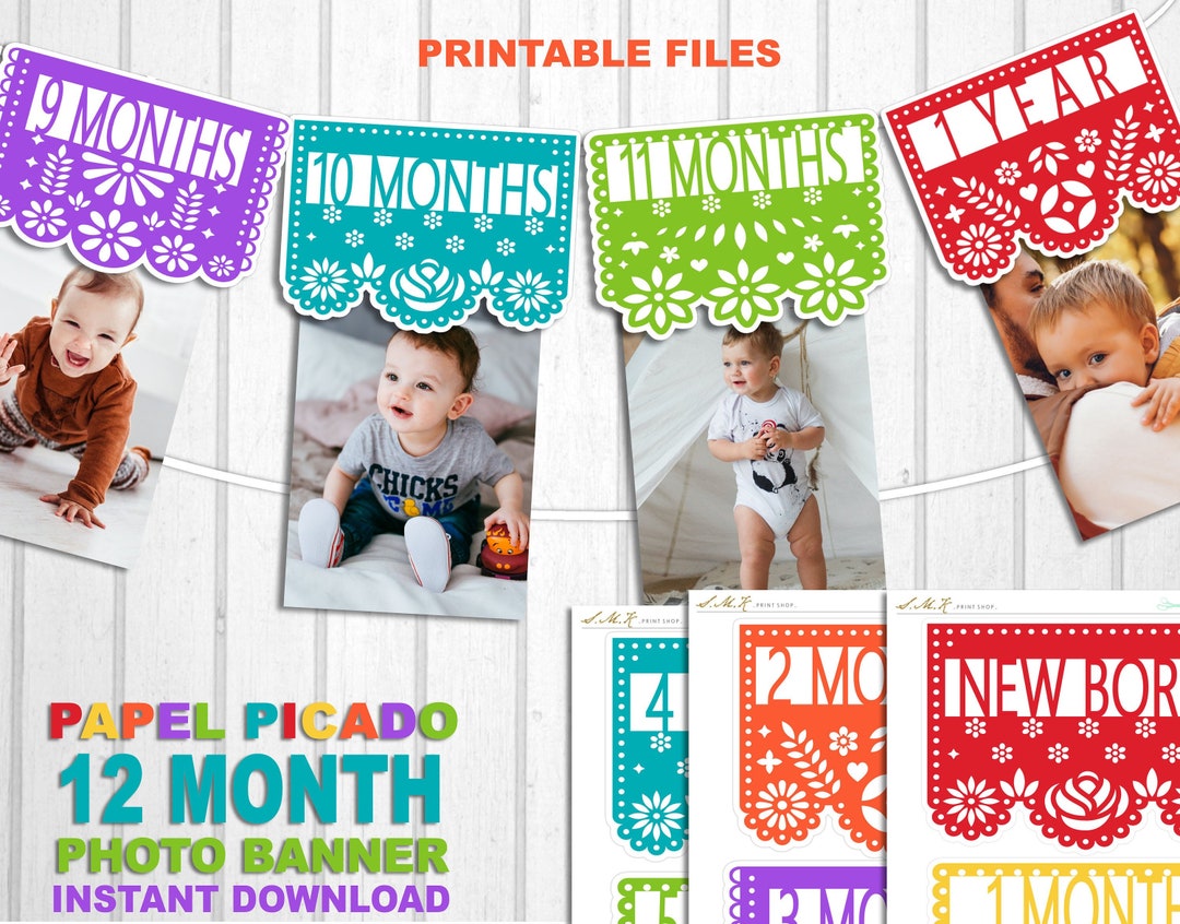 Papel Picado First Year Monthly Photo Banner, First Fiesta Decorations ...