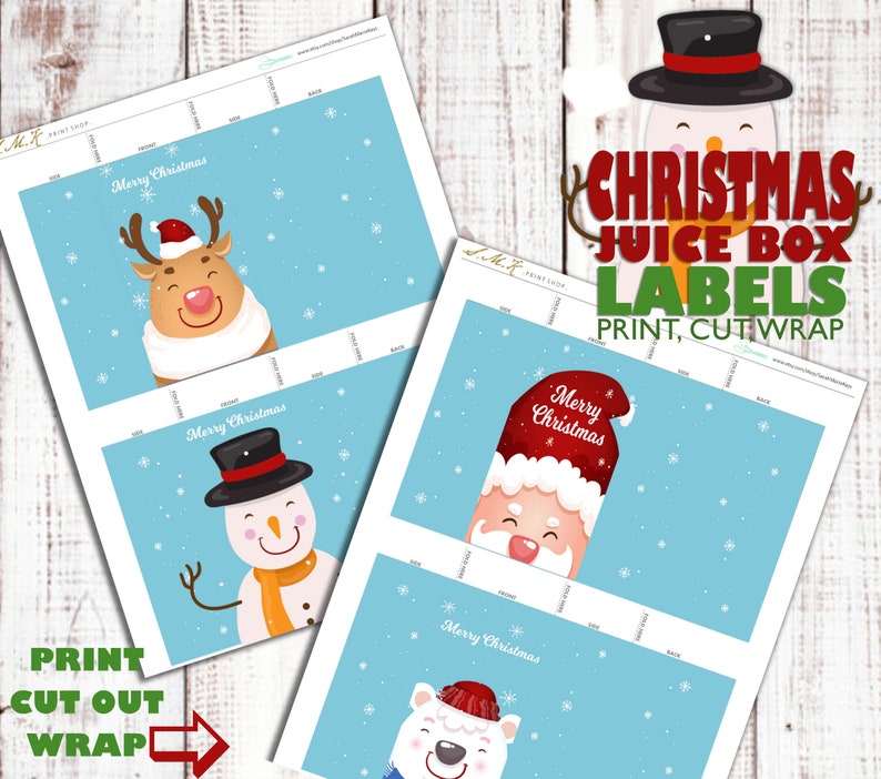 Christmas Juice Box Labels, 4 Label Pack, Printable Santa Juice Box ...