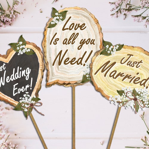 20 Printable Wedding Photo Booth Props Wood Slice Style | Etsy