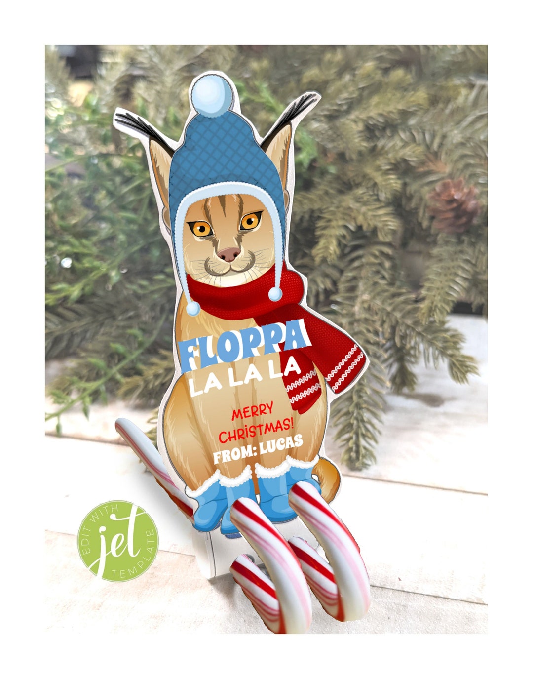 Floppa Candy Cane Christmas Treat Labels, Printable Christmas Favors ...