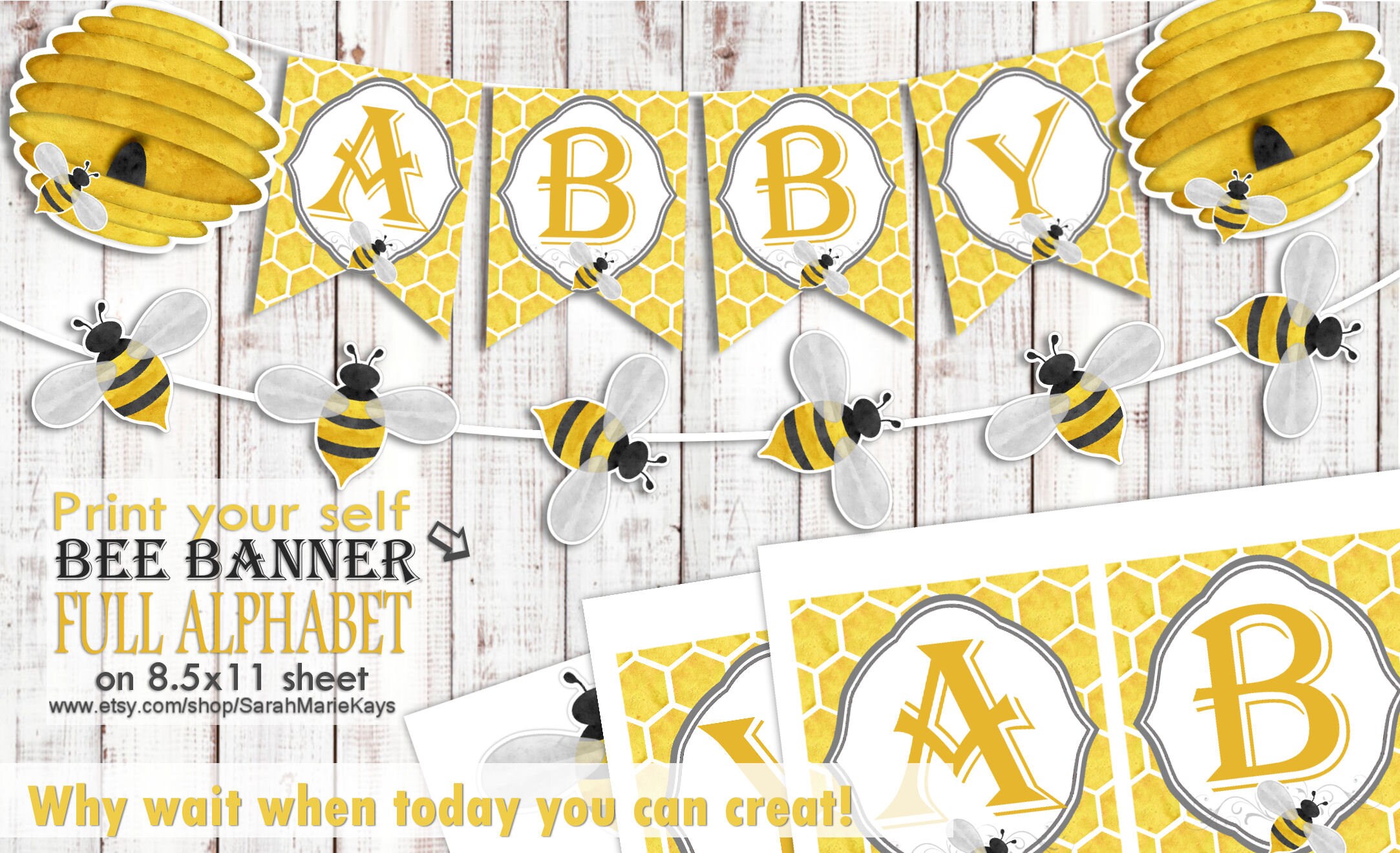Bee Hive Banner Bumble Bee Banner Full Alphabet Mommy to Bee | Etsy