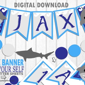 Shark Birthday Party Printable Banner, Shark Birthday Party, Shark ...