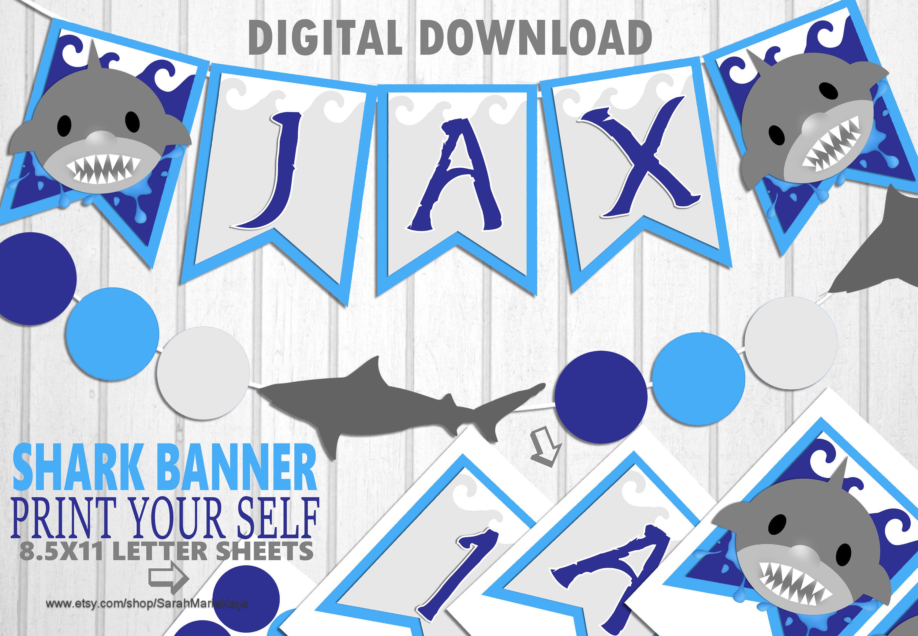 Shark Birthday Party Printable Banner, Shark Birthday Party, Shark ...