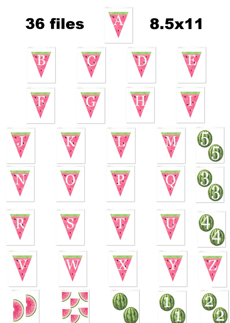 Watermelon Flag Full Alphabet Banner One in A Melon Banner - Etsy