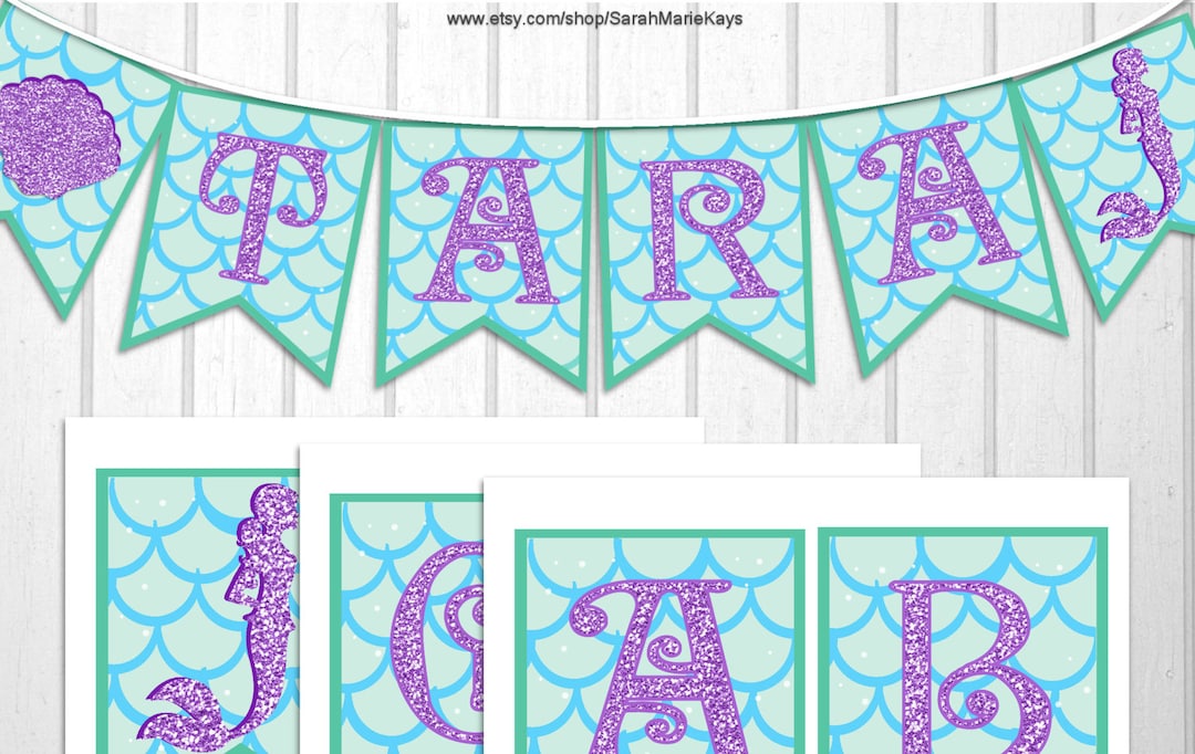 Mermaid Banner, Mermaid Birthday, Full Alphabet Banner, Printable ...