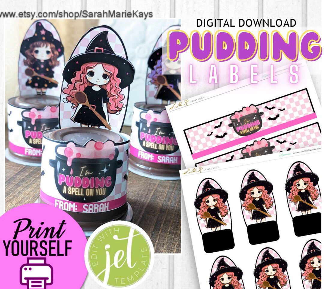 Witch Pudding Cup Halloween Treat Printable Files, Im Pudding A Spell ...