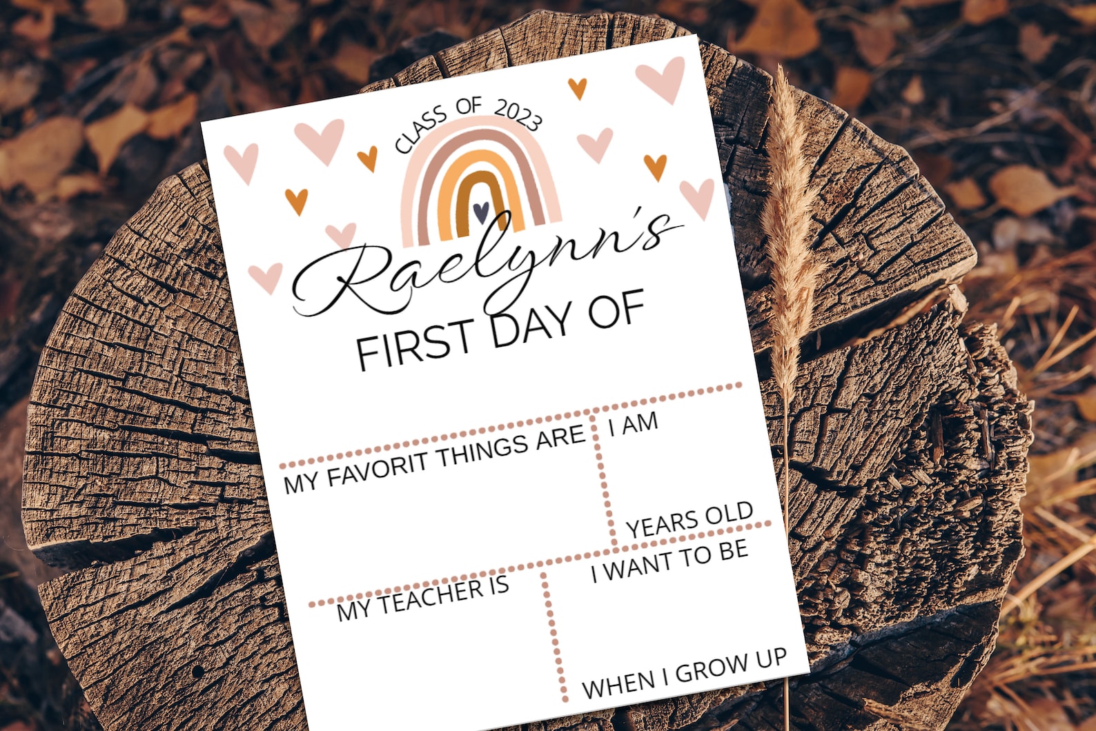 Boho Rainbow School Sign, Last Day School Girl Sign, Editable Printable ...