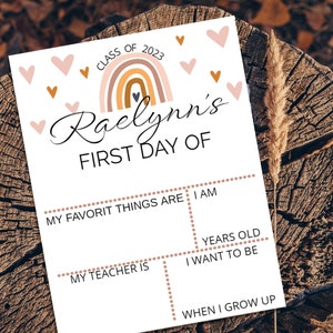 Boho Rainbow School Sign, Last Day School Girl Sign, Editable Printable ...