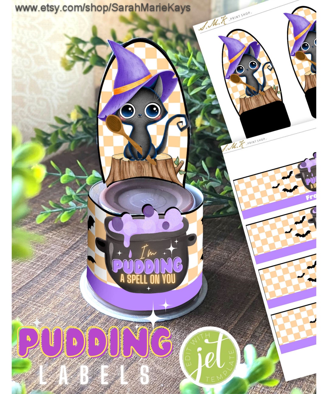 Witch Cat Pudding Cup Halloween Treat Printable Files, Im Pudding A Spell on You,classroom ...