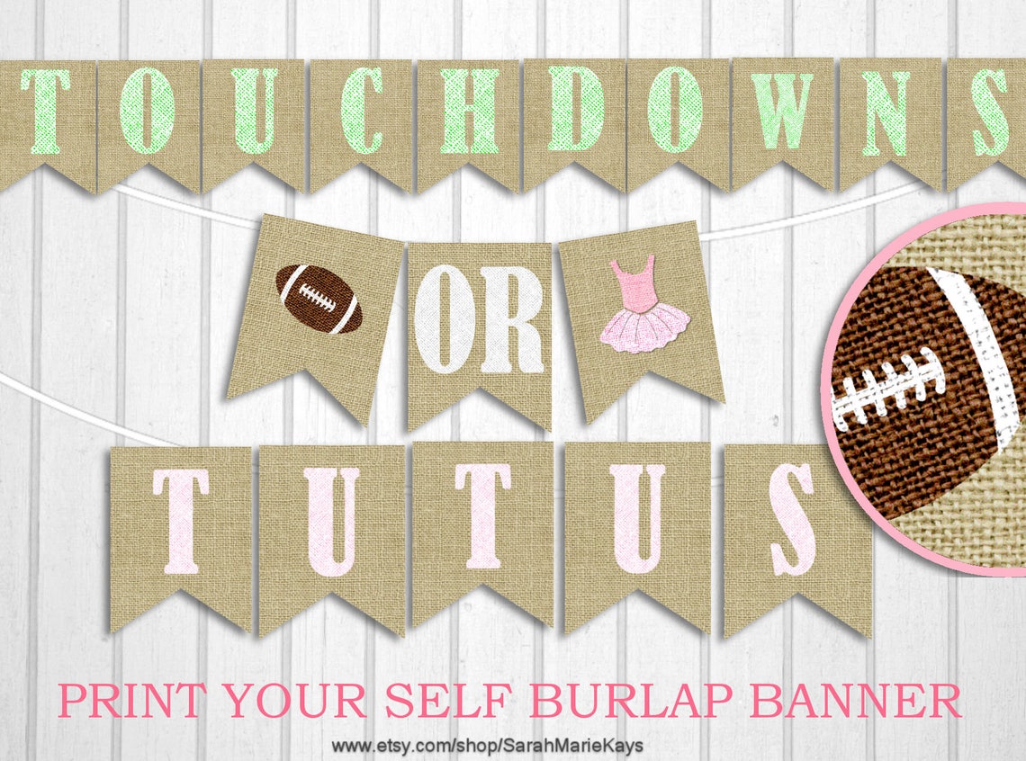 Touchdowns or Tutus Gender Reveal Banner Printable Football - Etsy
