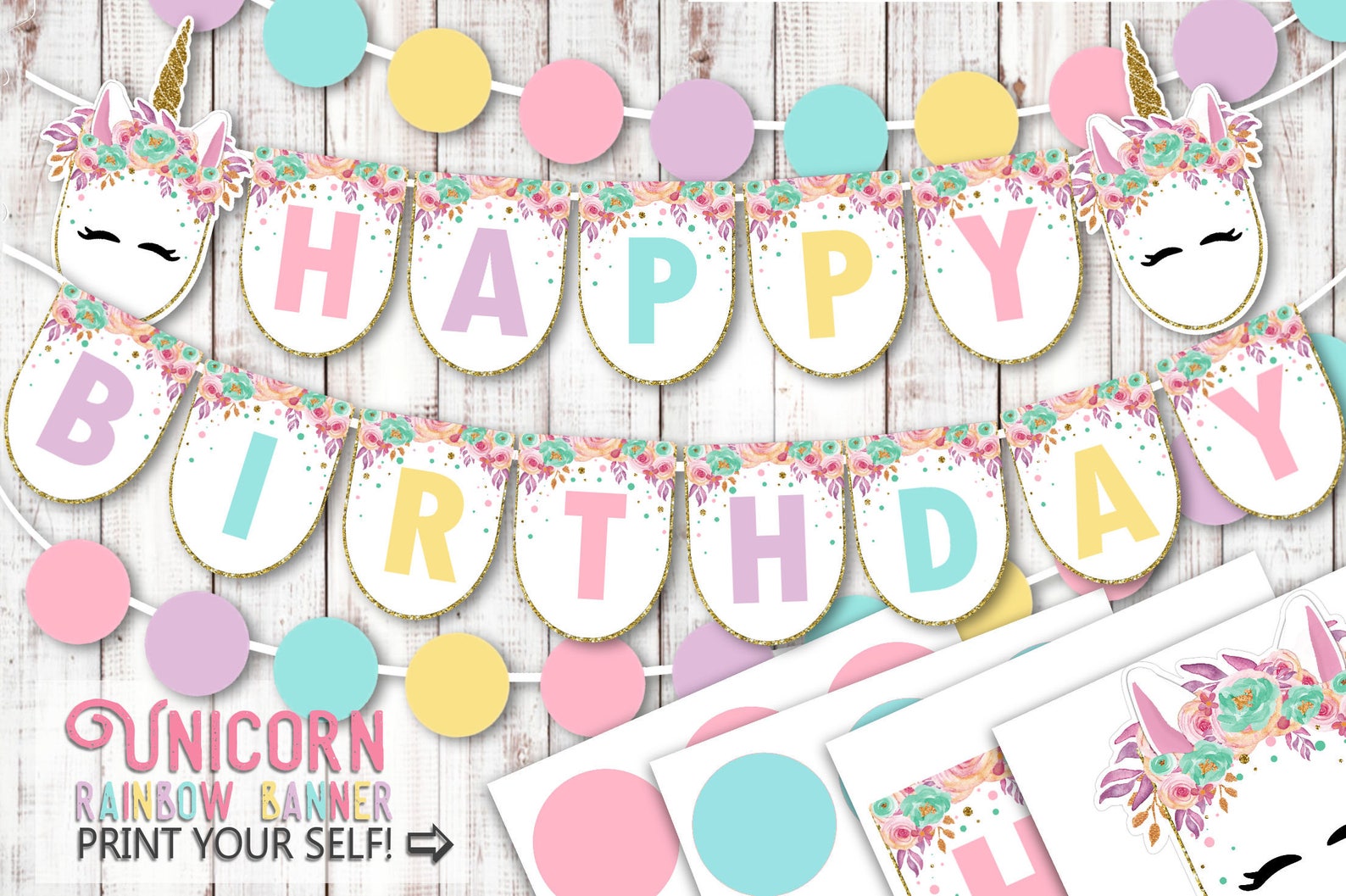 Printable Rainbow Unicorn Happy Birthday Banner, Unicorn Print Outs ...