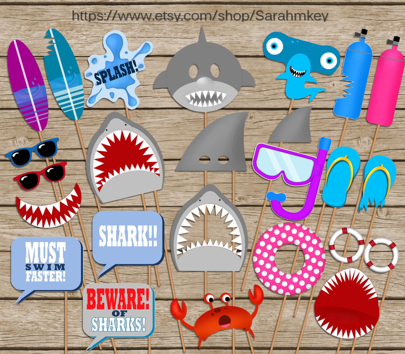 Shark Printable Photo Booth Props Shark Birthday Photo Booth - Etsy