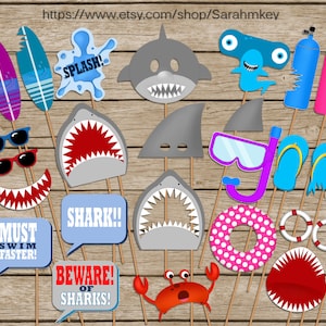 Shark Printable Photo Booth Props, Shark Birthday Photo Booth Props ...