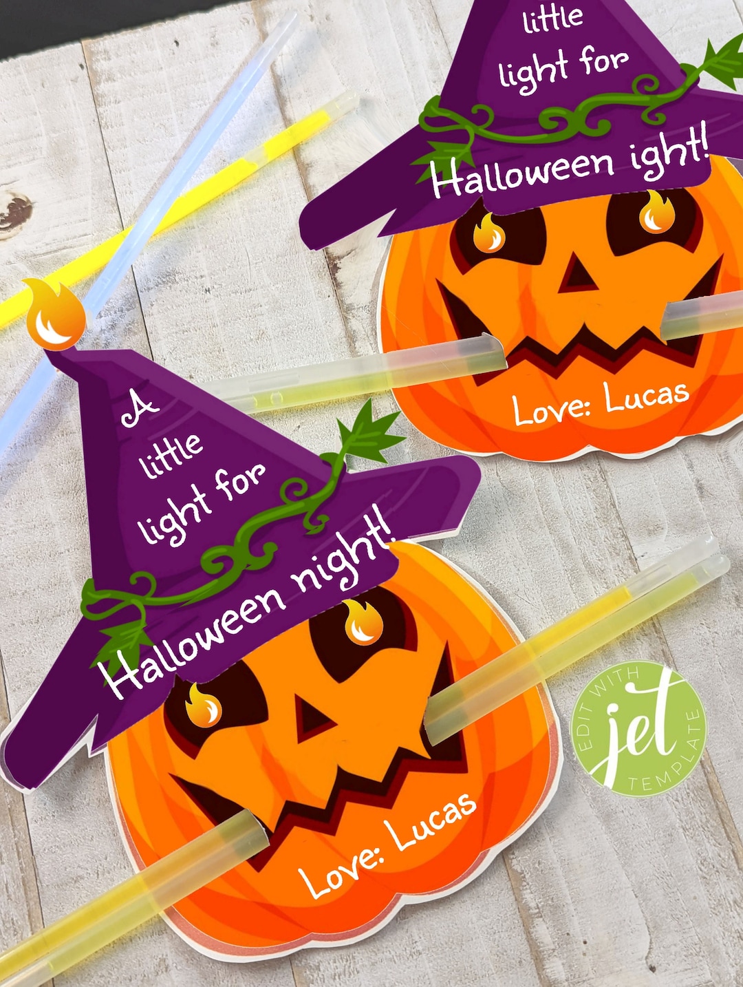 Halloween Glow Stick Printable Cards, Halloween Printable Pumpkin Favor ...