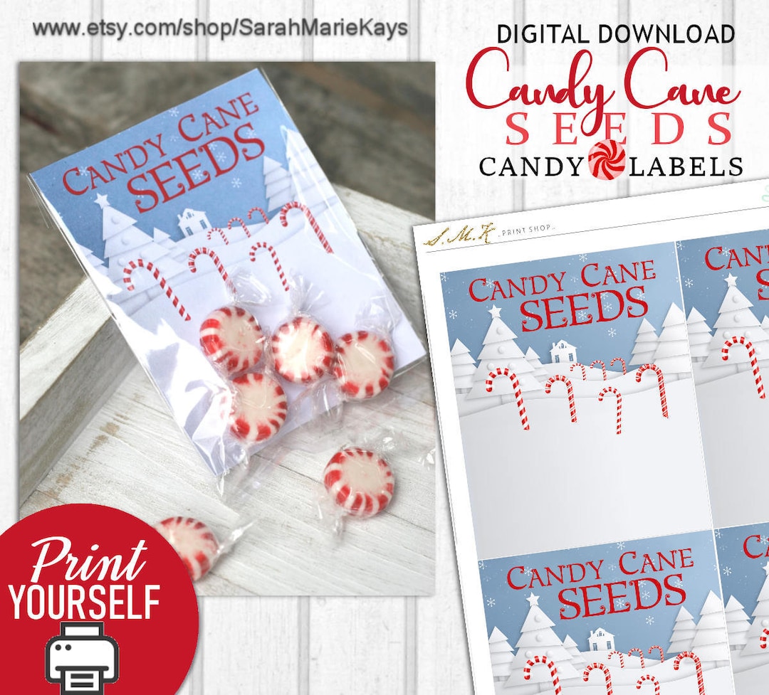 Candy Cane Seeds Candy Labels, Printable Christmas Favor Bags ...