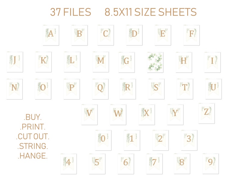 Greenery Full Alphabet Banner, Gold Green, Eucalyptus Banner, Greenery ...