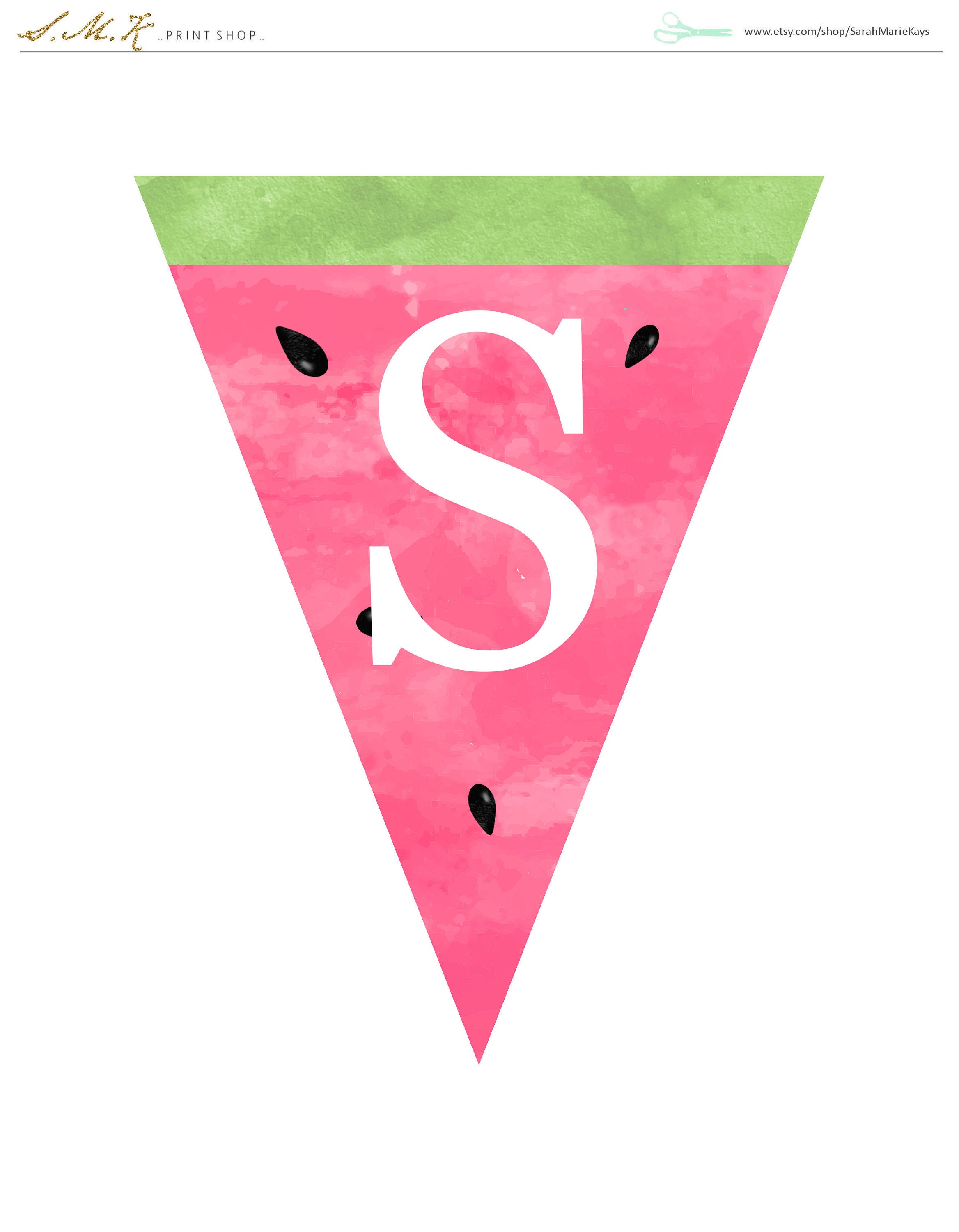 Watermelon Flag Full Alphabet Banner, One in A Melon Banner Full ...