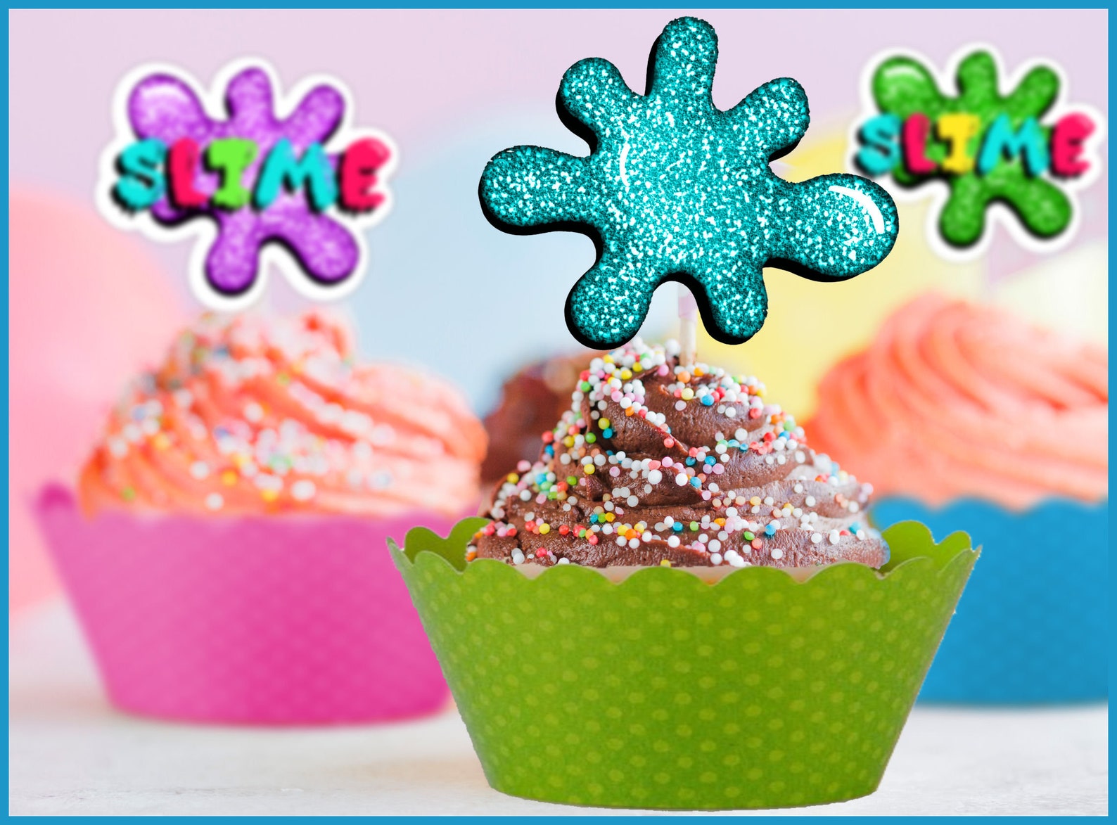 Slime Party Decorations Slime Birthday Cupcake Toppers and - Etsy