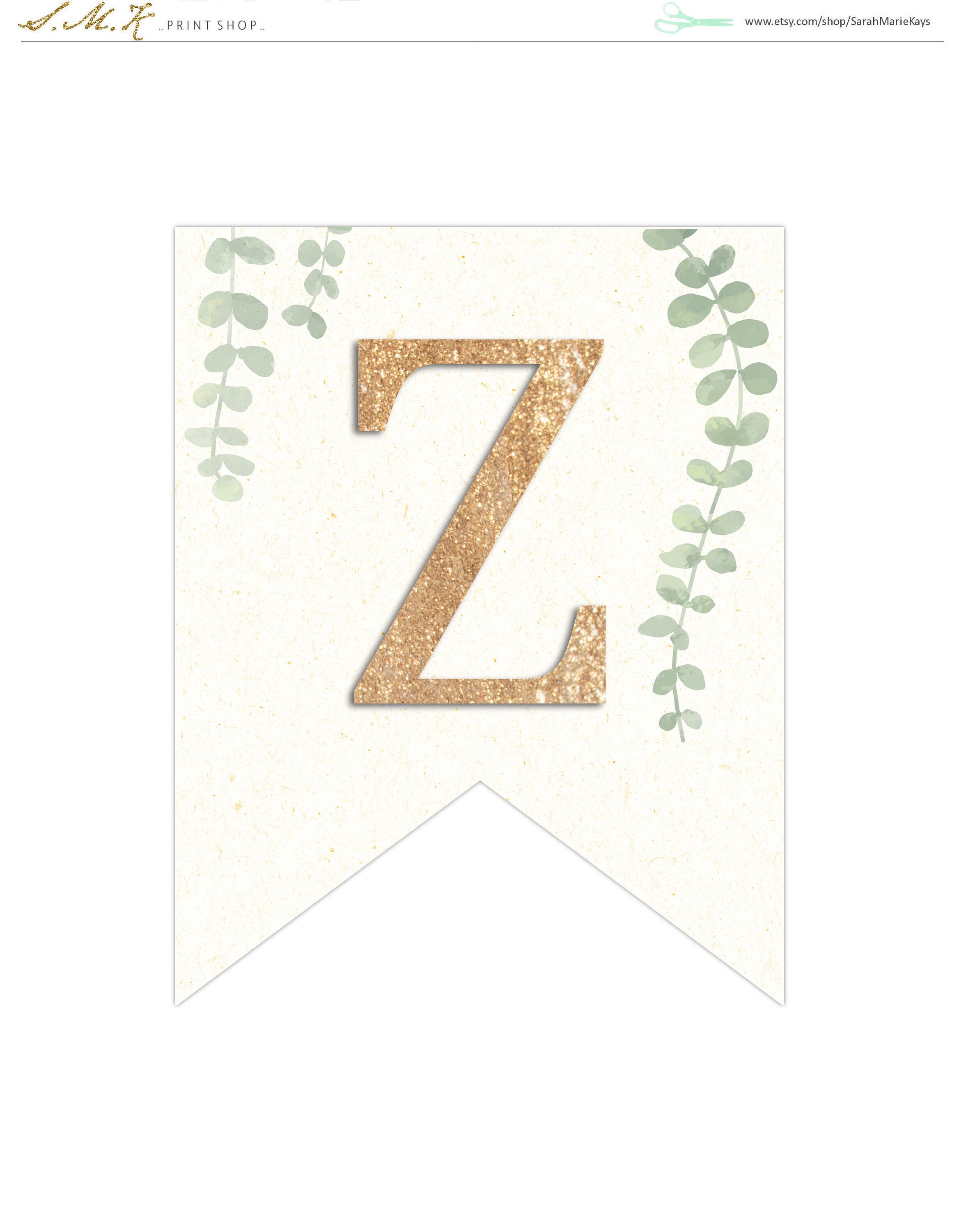 Greenery Full Alphabet Banner, Gold Green, Eucalyptus Banner, Greenery ...