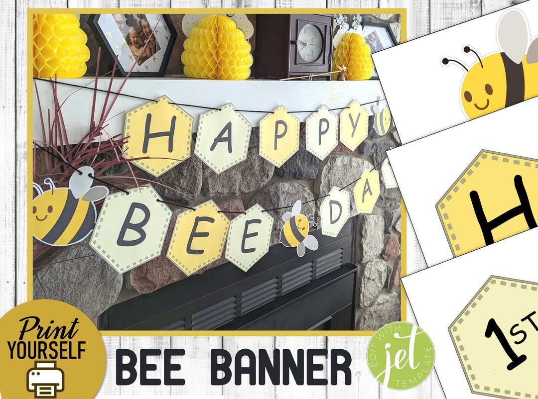 First Bee-day Birthday Banner, Happy Bee Day Banner. Bumble Bee Banner ...